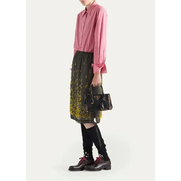 Prada Galleria Houndstooth Wool & Leather Top-handle Bag