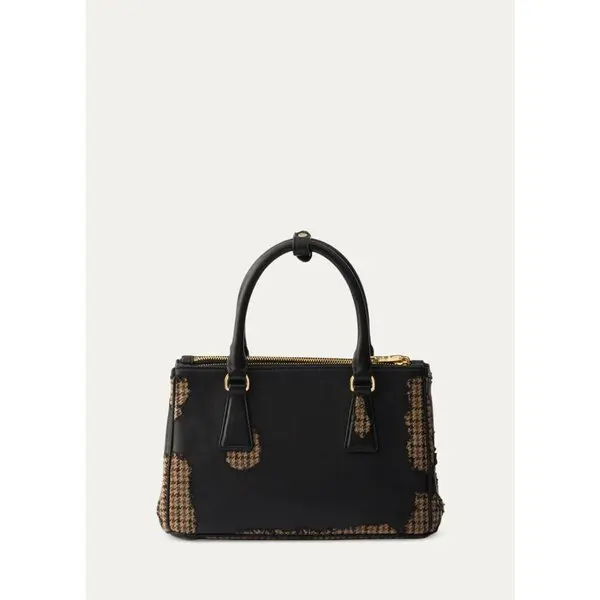 Prada Galleria Houndstooth Wool & Leather Top-handle Bag