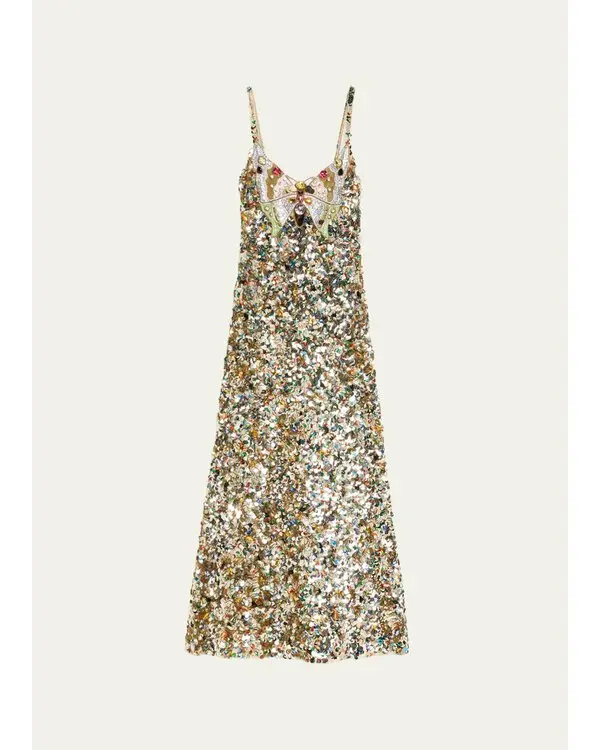 Valentino Garavani Butterfly Embroidered Tulle Maxi Dress - Multi