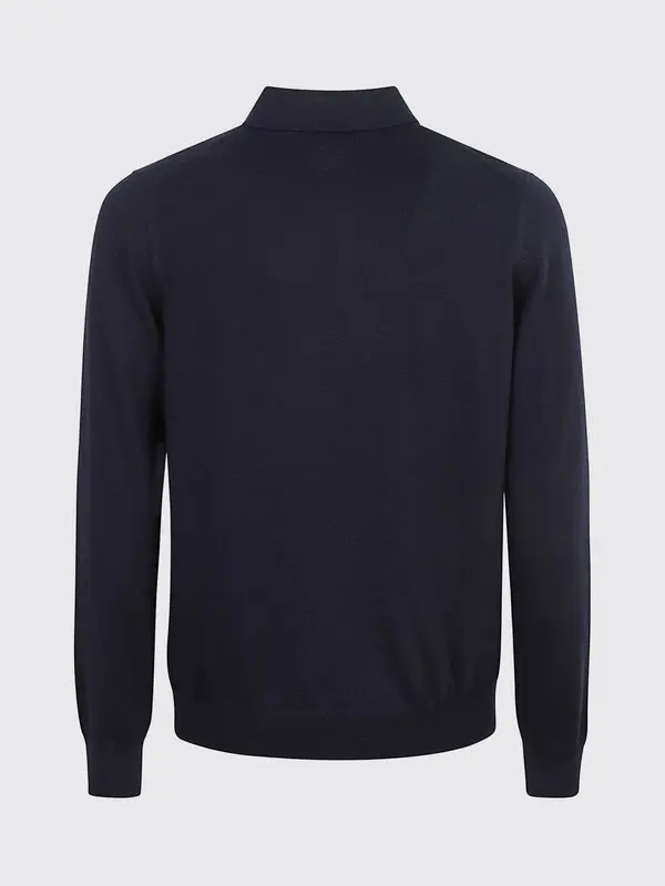 FAY Long-sleeved Wool Knit Polo Shirt With Three-button Placket - Blue