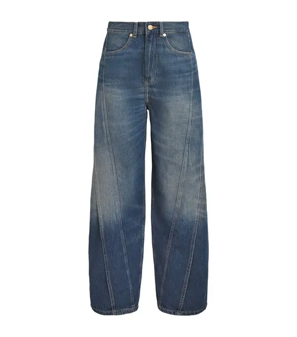 Sandro Topstitch Wide-leg Jeans - Blue