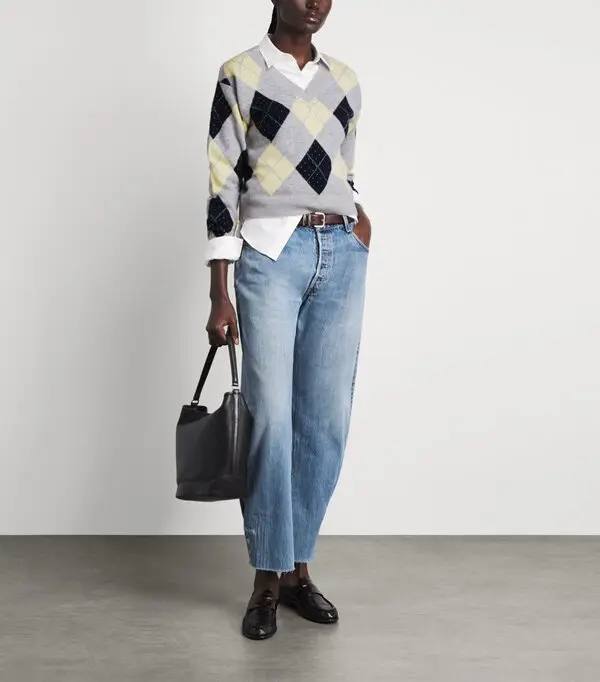 Sandro Wool Embellished Argyle Sweater - Black