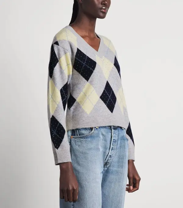 Sandro Wool Embellished Argyle Sweater - Black