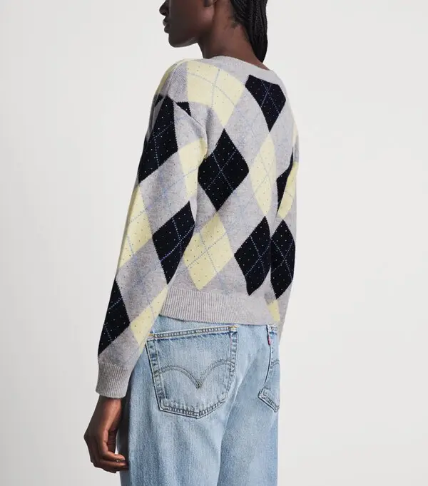 Sandro Wool Embellished Argyle Sweater - Black