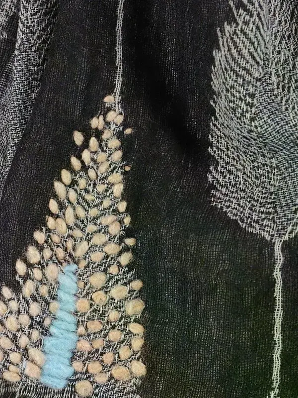 Altea Embroidered Leaf-print Scarf - Blue