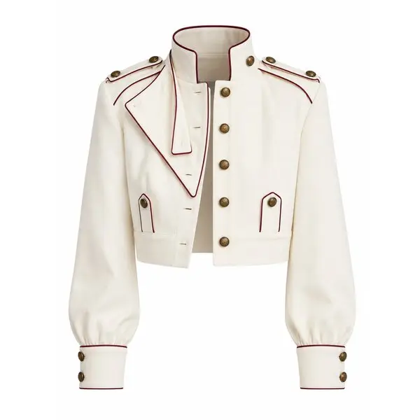 JULIA ALLERT Neutrals Designer Piped Cropped Denim Jacket – Ivory - White