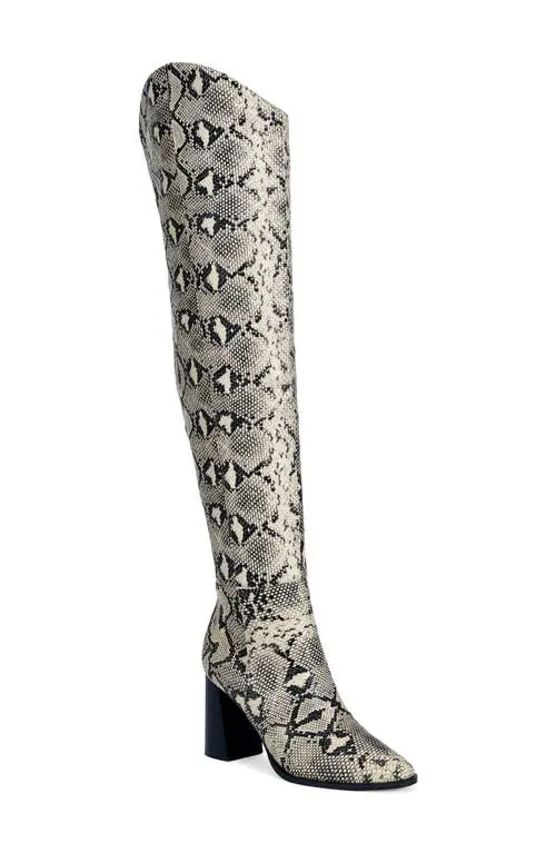 AZALEA WANG Cezanne Snake Embossed Over The Knee Boot - Grey Multi