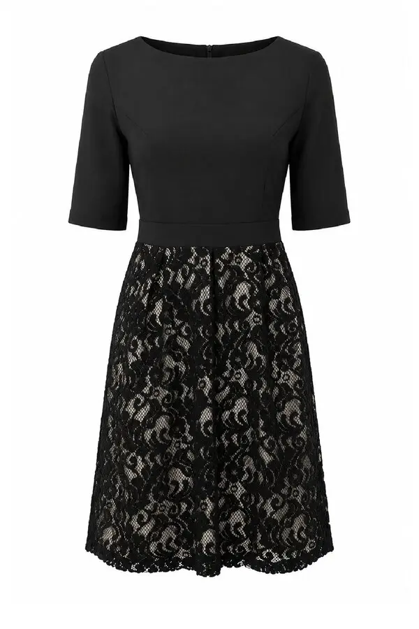 CONQUISTA Lace Panel Fit-and-flare Dress