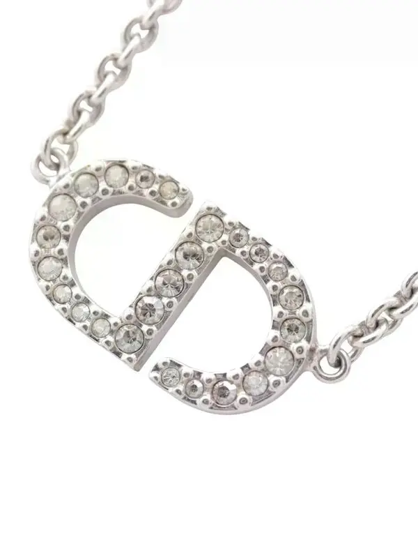 Dior 2022 Brass Petit Strass Cd Logo Pendant Necklace Costume Necklace - Silver