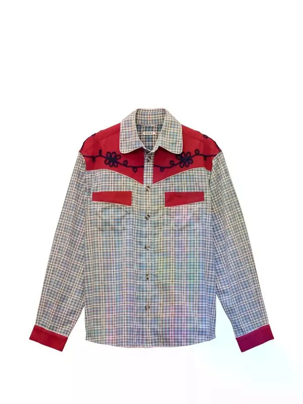 BODE River City Check Embroidered Western Shirt - Neutrals