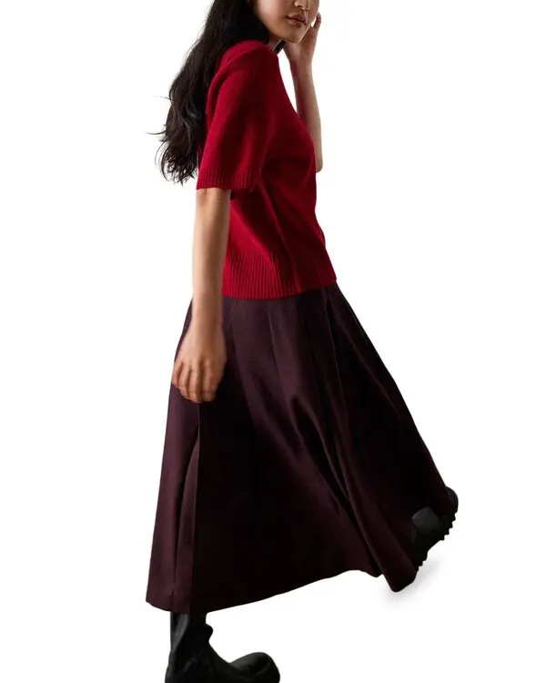 Whistles Knitted Wool Round Neck Tee - Dark Red