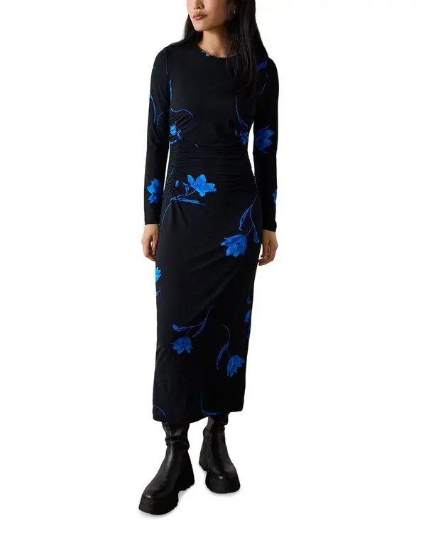 Whistles Printed Ruched Jersey Dress