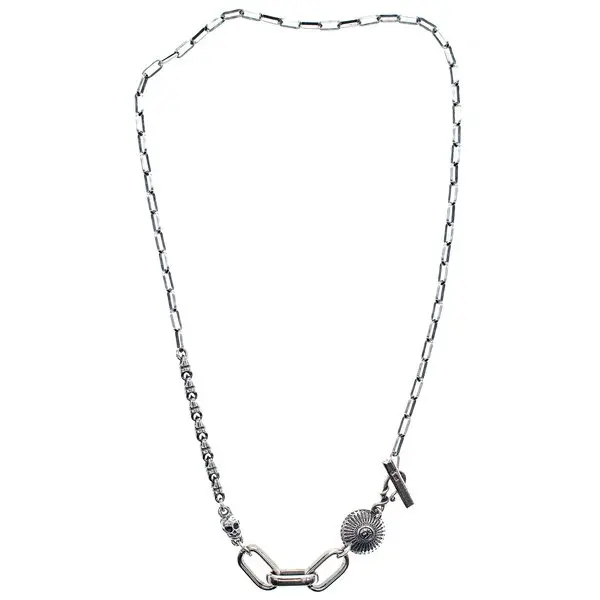 GEM KINGDOM Skull & Shield Chain Necklace - Silver