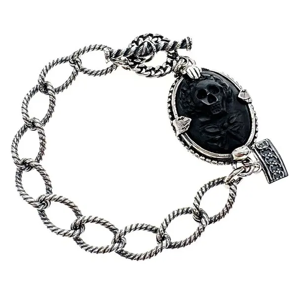 GEM KINGDOM Rebel Rebel Skull Cameo Bracelet Black - Black/silver