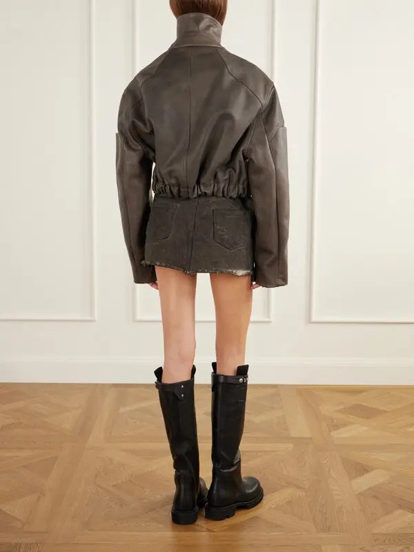 Rick Owens Cropped Funnel-neck Leather Jacket