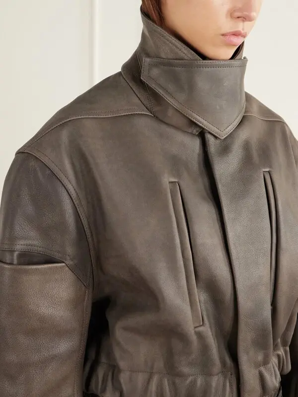 Rick Owens Cropped Funnel-neck Leather Jacket