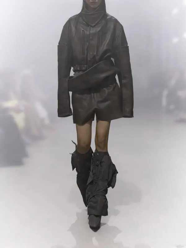 Rick Owens Cropped Funnel-neck Leather Jacket