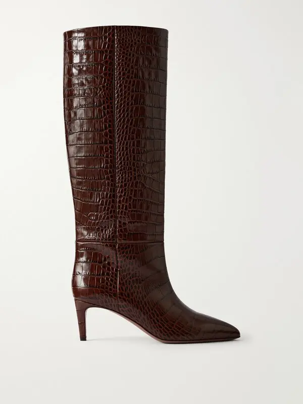 Paris Texas Stiletto 60 Croc-effect Knee Boots - Brown