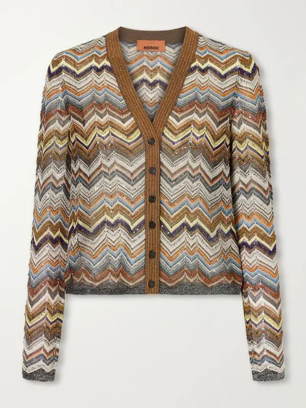 Missoni Striped Metallic Crochet-knit Cardigan