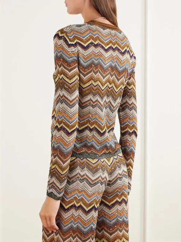 Missoni Striped Metallic Crochet-knit Cardigan