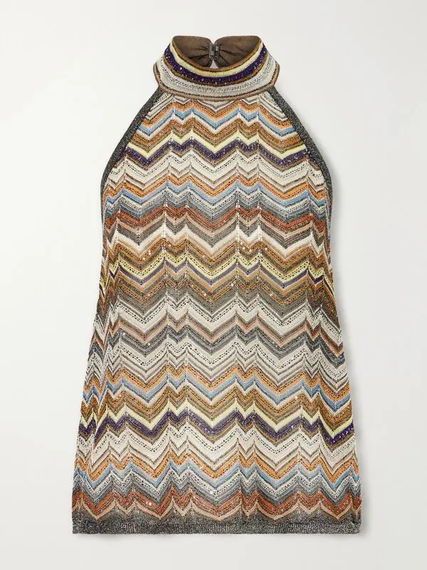 Missoni Striped Metallic Crochet-knit Tank