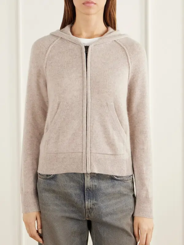 JAMES PERSE Hooded Ribbed Cashmere Zip-up Cardigan