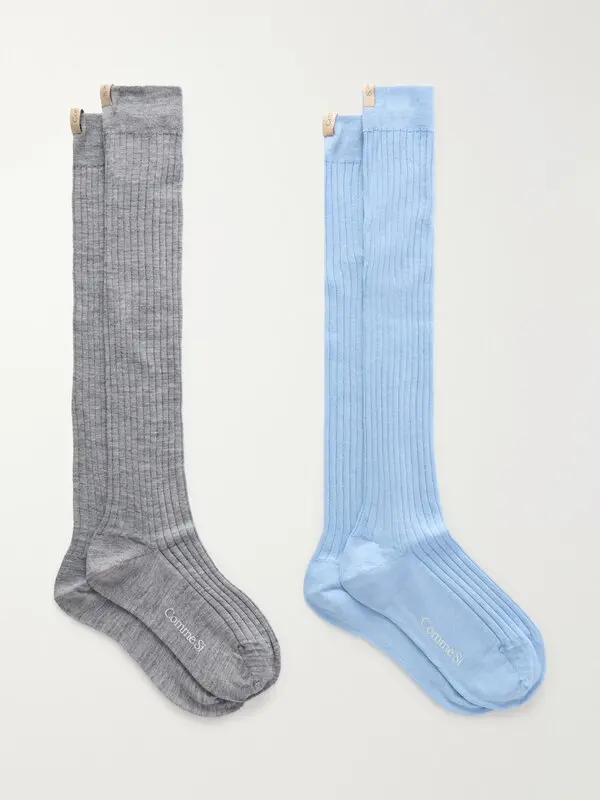 Comme Si The Knee High Set Of Two Ribbed Merino Wool-blend Socks
