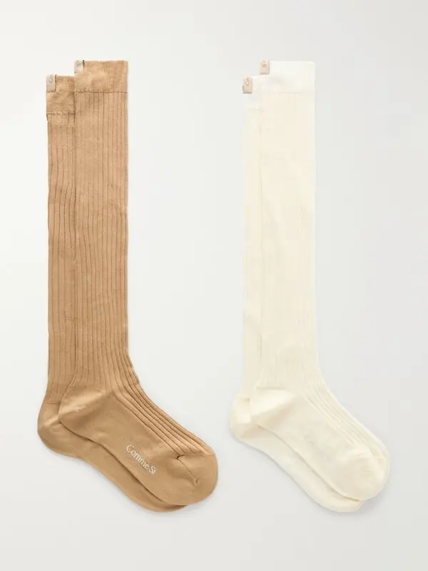 Comme Si The Knee High Set Of Two Ribbed Merino Wool-blend Socks