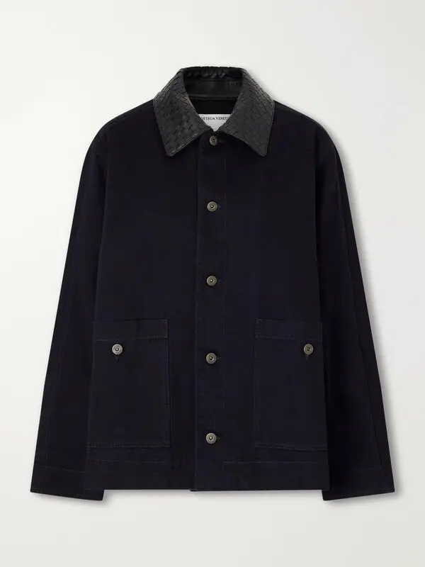Bottega Veneta Intrecciato Leather-trimmed Denim Jacket