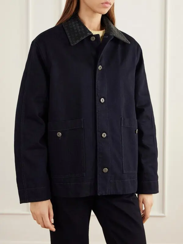 Bottega Veneta Intrecciato Leather-trimmed Denim Jacket