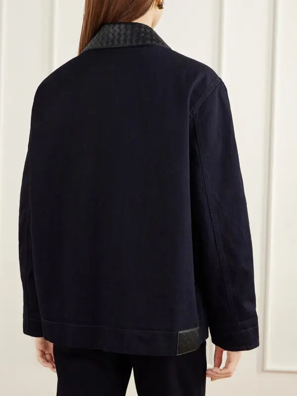 Bottega Veneta Intrecciato Leather-trimmed Denim Jacket
