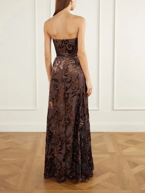 Elie Saab Strapless Belted Devoré Silk-blend Velvet Gown