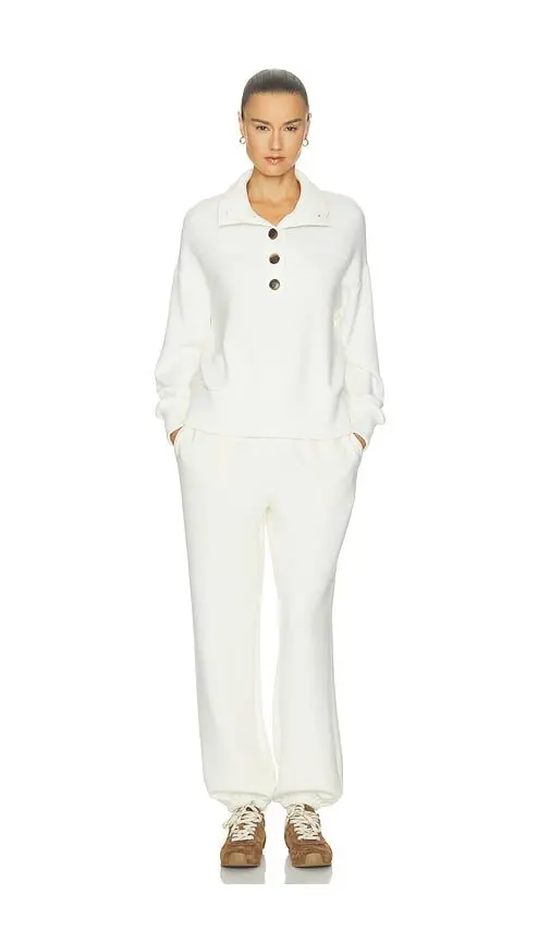 Varley Bronya Button Placket Sweater In Ivory