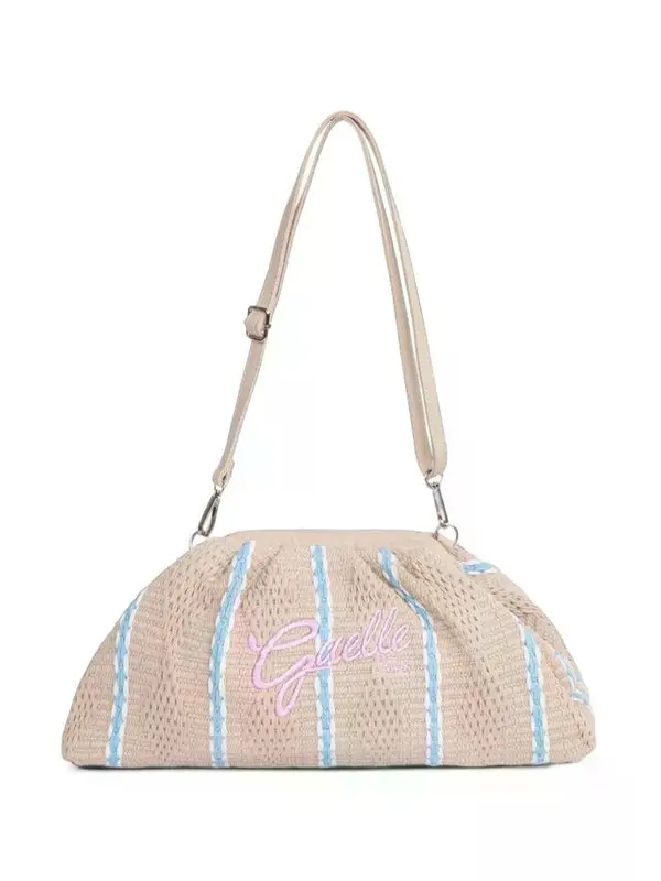 GAELLE PARIS Maxi Logo-embroidered Striped Cotton Clutch Bag - Neutrals