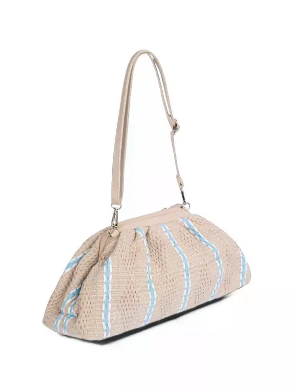 GAELLE PARIS Maxi Logo-embroidered Striped Cotton Clutch Bag