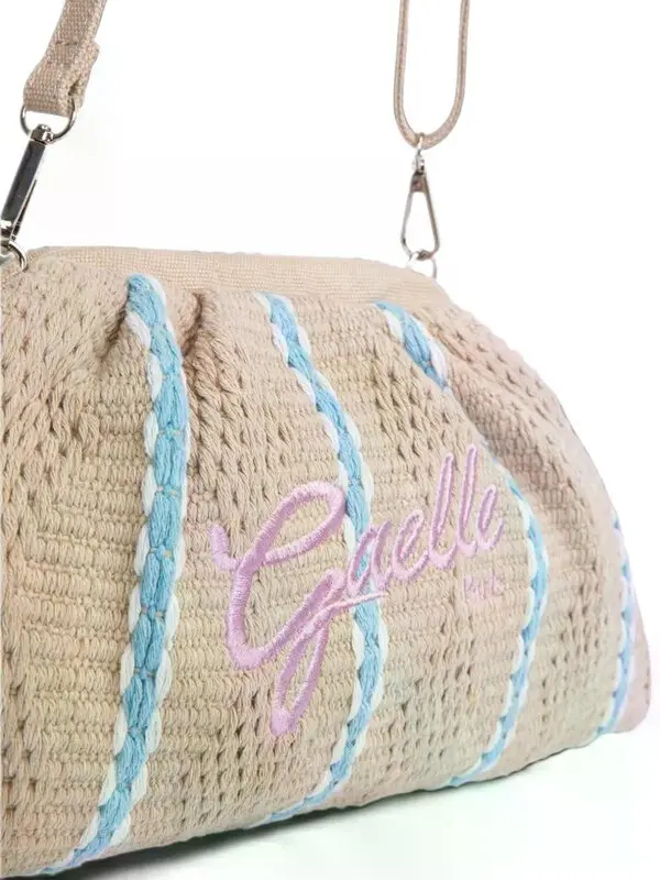 GAELLE PARIS Maxi Logo-embroidered Striped Cotton Clutch Bag