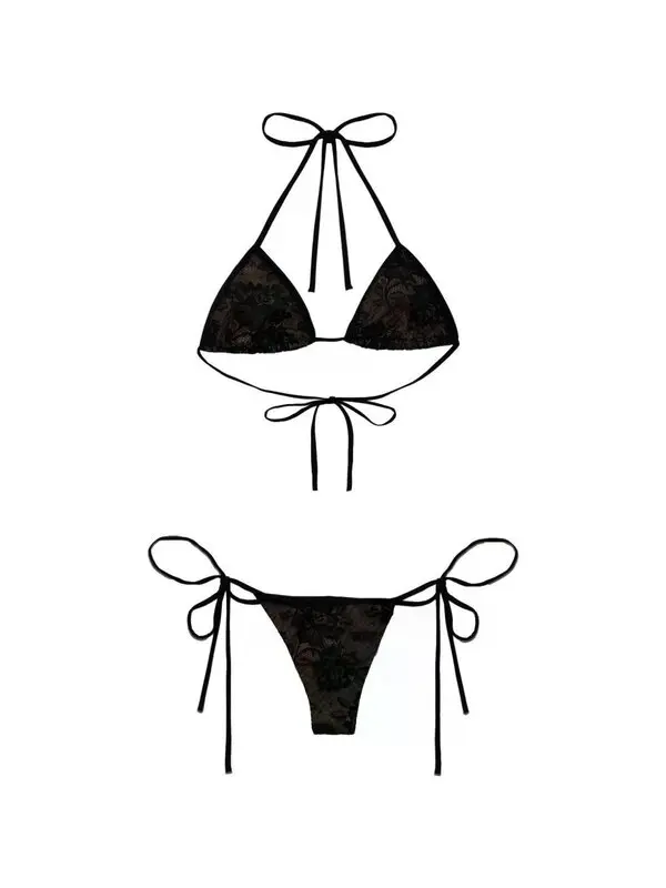 Gcds Lace-trim Triangle Bikini - Black