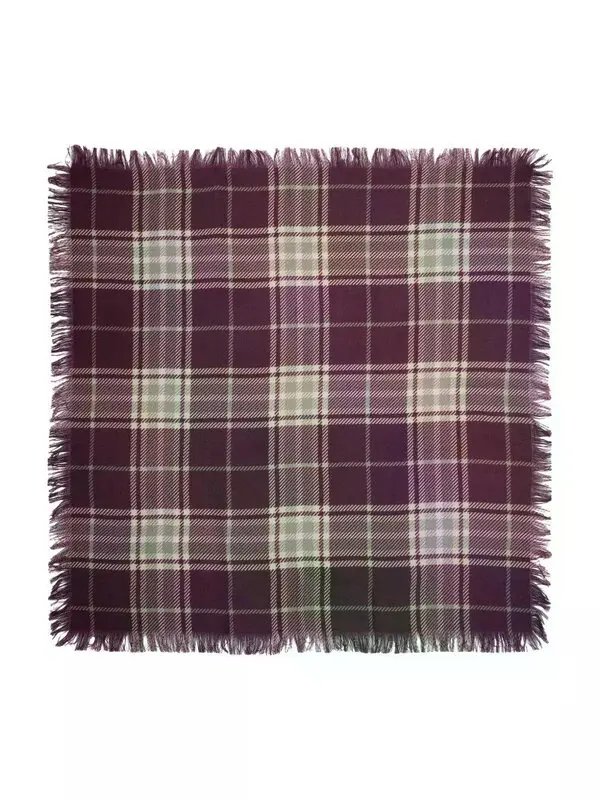 Eric Bompard Swann Tartan Fringed Square Scarf