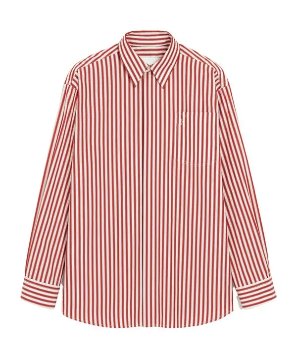 AMI Paris Long Sleeve Striped Shirt - Ruby Red/white