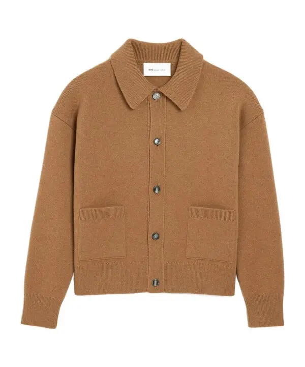 AMI Paris Shirt Collar Cardigan - Camel