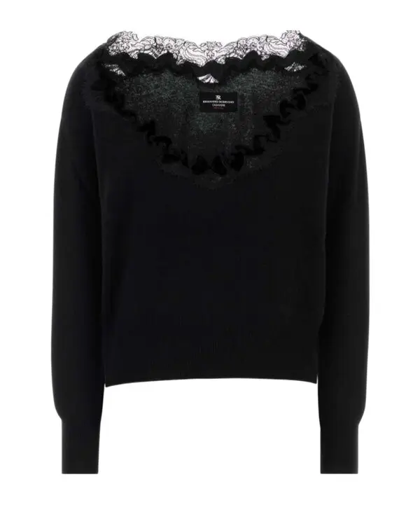 Ermanno Scervino Lace-trim V-neck Knitted Sweater