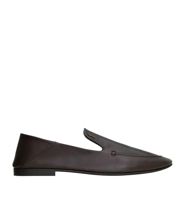 Saint Laurent Logo Plaque Loafers - Brown