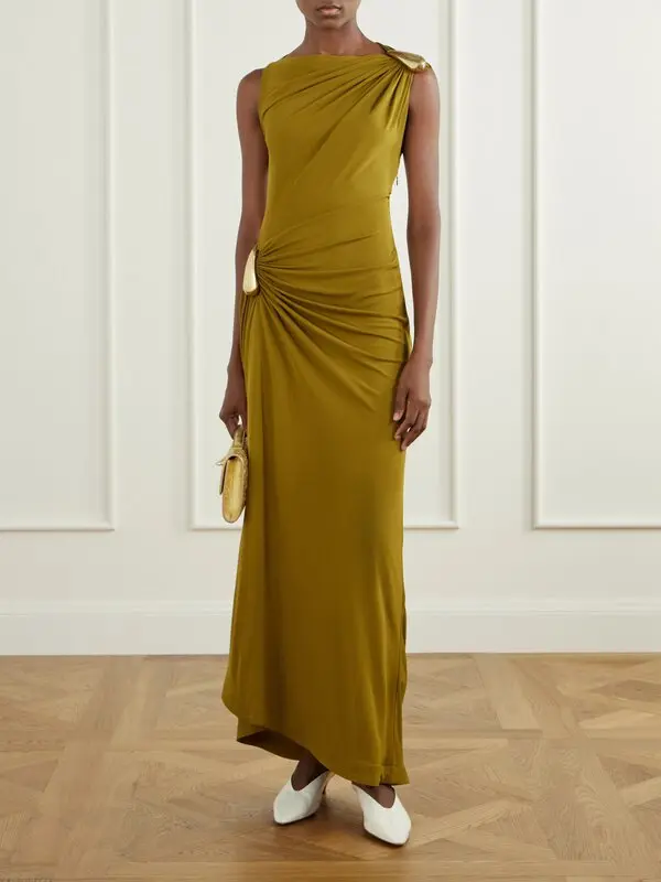 Bottega Veneta Gathered Embellished Maxi Dress