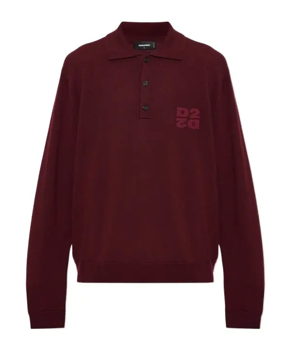 Dsquared2 Logo Long Sleeve Knitted Polo Top