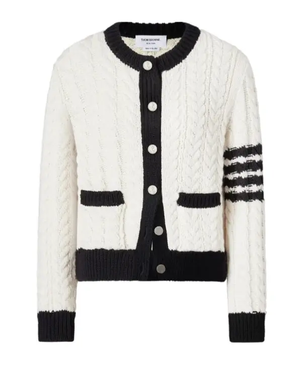 Thom Browne Merino-wool 4-bar Aran-cable Cardigan