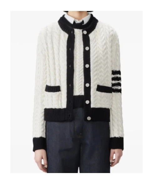 Thom Browne Merino-wool 4-bar Aran-cable Cardigan