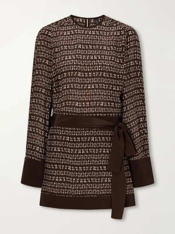 SIR. Astrid Wrap-effect Printed Crepe Mini Dress - Brown