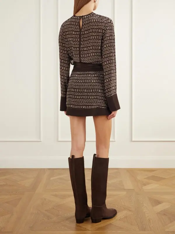 SIR. Astrid Wrap-effect Printed Crepe Mini Dress - Brown