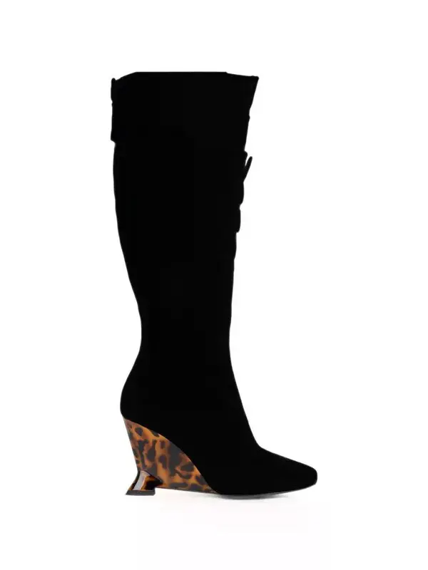 Balmain Wedge Boots In Velvet - Black