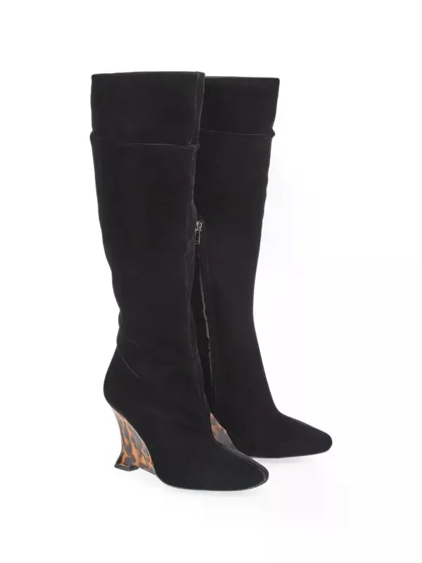 Balmain Wedge Boots In Velvet - Black